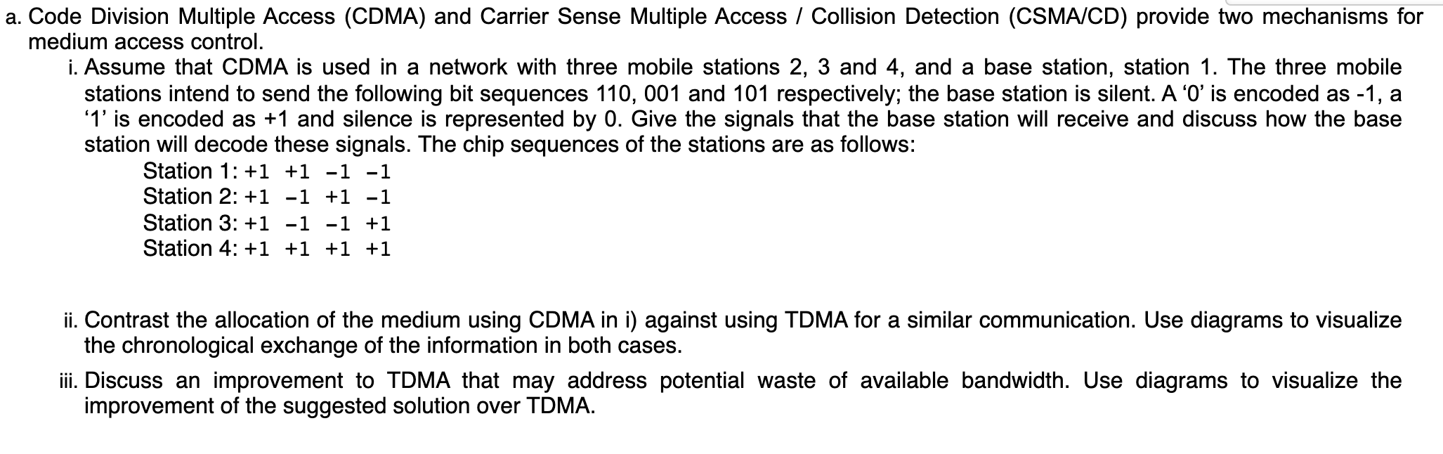 a. Code Division Multiple Access (CDMA) and Carrier | Chegg.com