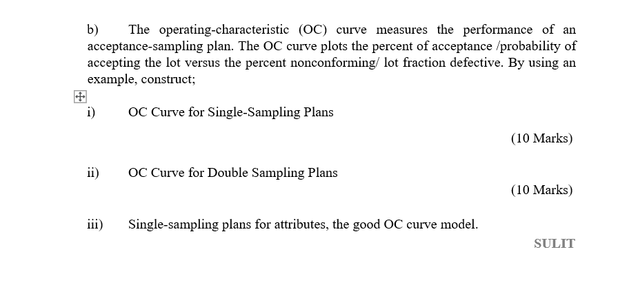 Solved b) The operating-characteristic (OC) curve measures | Chegg.com