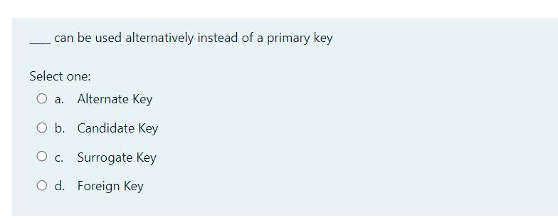 Solved can be used alternatively instead of a primary key | Chegg.com