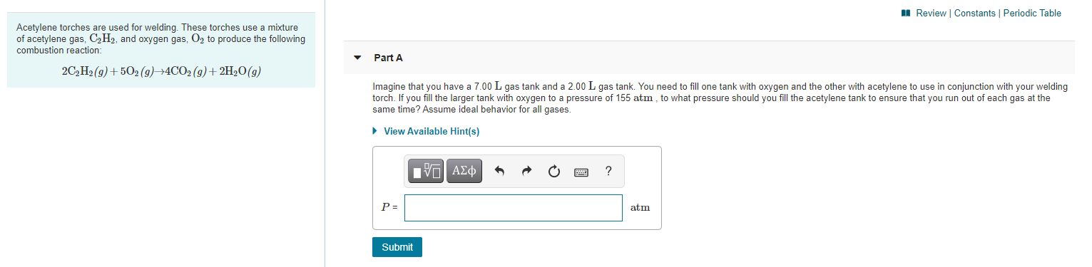 Solved Review Constants Periodic Table Acetylene torches are | Chegg.com