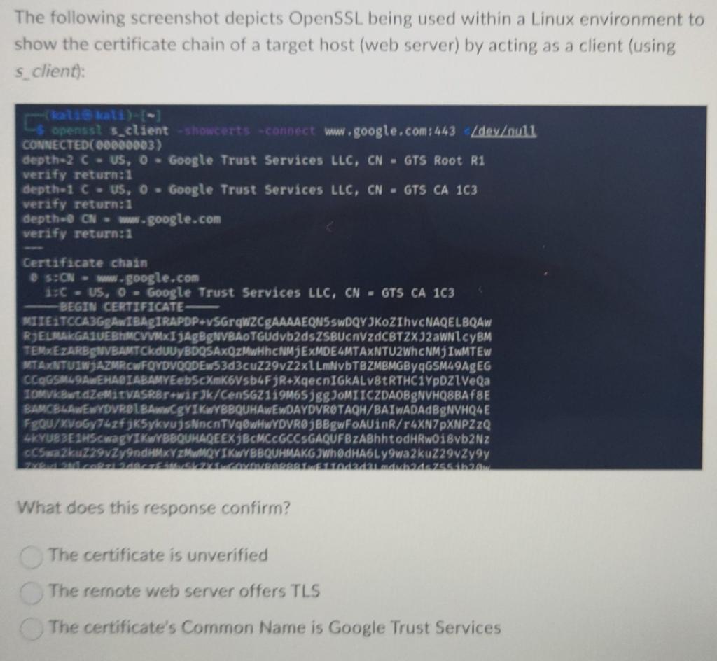 Solved The following screenshot depicts OpenSSL being used | Chegg.com
