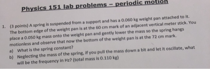 Solved Physics 151 lab problems-periodic motion (3 points) A | Chegg.com