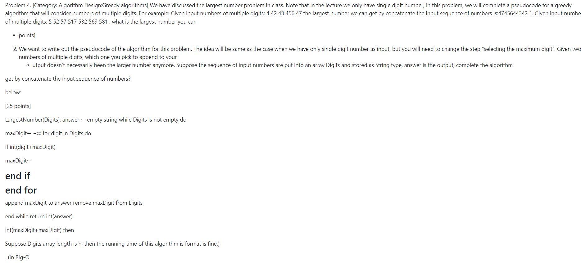 Solved Problem 4. [Category: Algorithm Design:Greedy | Chegg.com