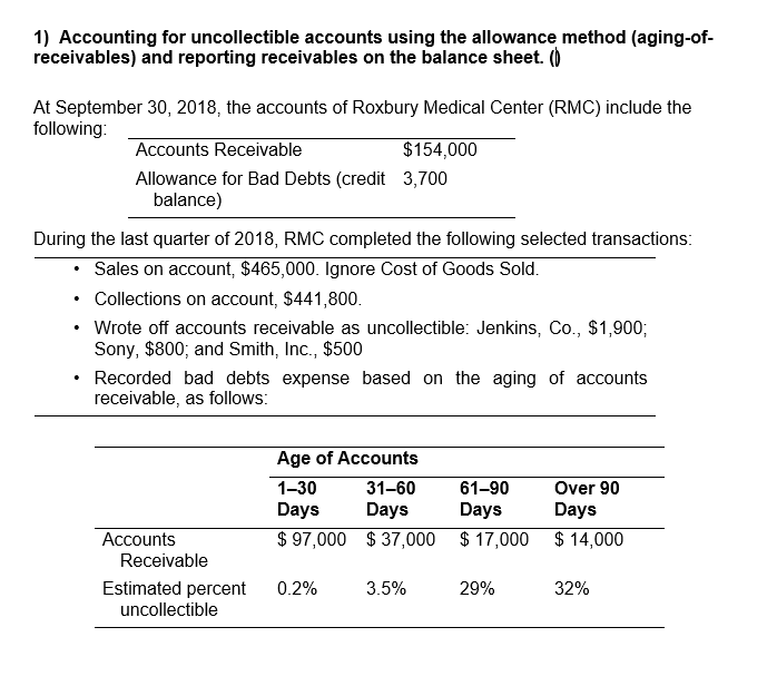 Solved 1) Accounting for uncollectible accounts using the | Chegg.com