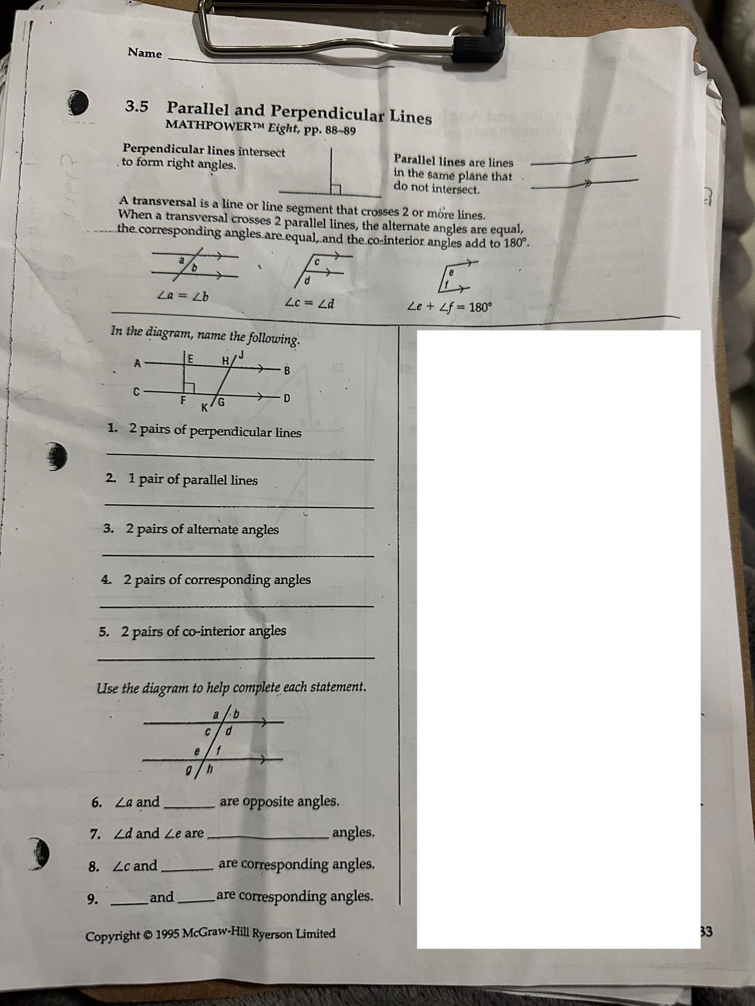 Solved 3.5 Parallel and Perpendicular Lines MATHPOWER TM | Chegg.com