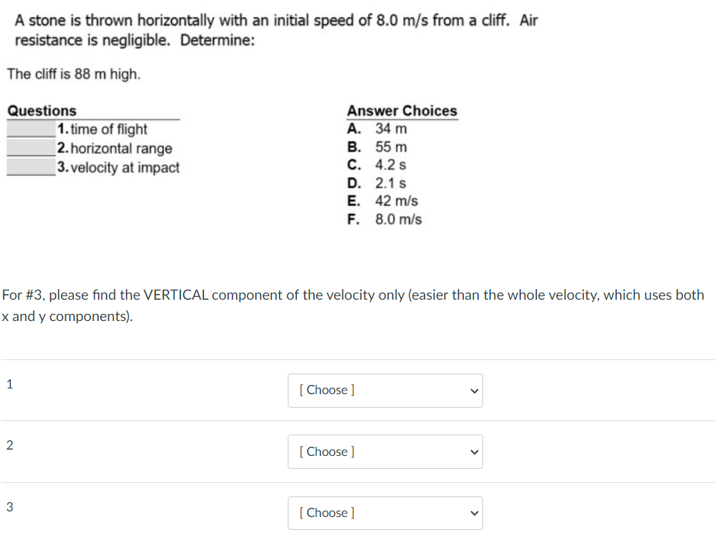 Solved A stone is thrown horizontally with an initial speed | Chegg.com