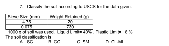 Solved 20 7. Classify the soil according to USCS for the | Chegg.com