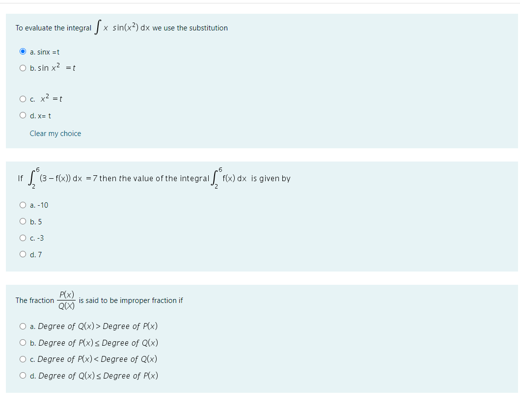 Solved To evaluate the integral ſ x sin(x2) dx we use the | Chegg.com