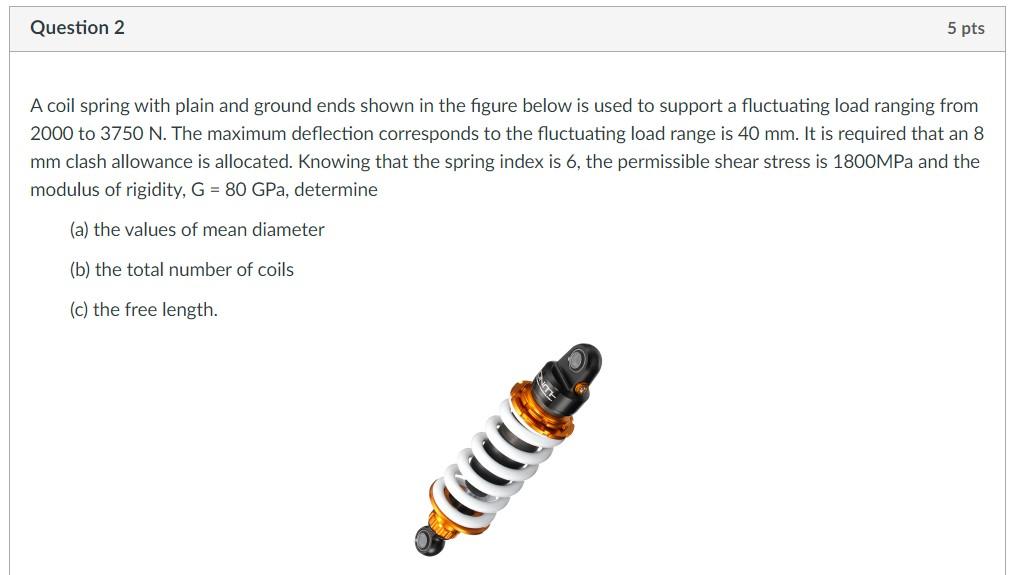 Solved Question 2 5 pts A coil spring with plain and ground | Chegg.com