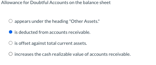 Solved Allowance for Doubtful Accounts on the balance sheet | Chegg.com