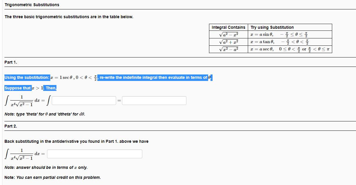 Solved Trigonometric Substitutions The three basic | Chegg.com
