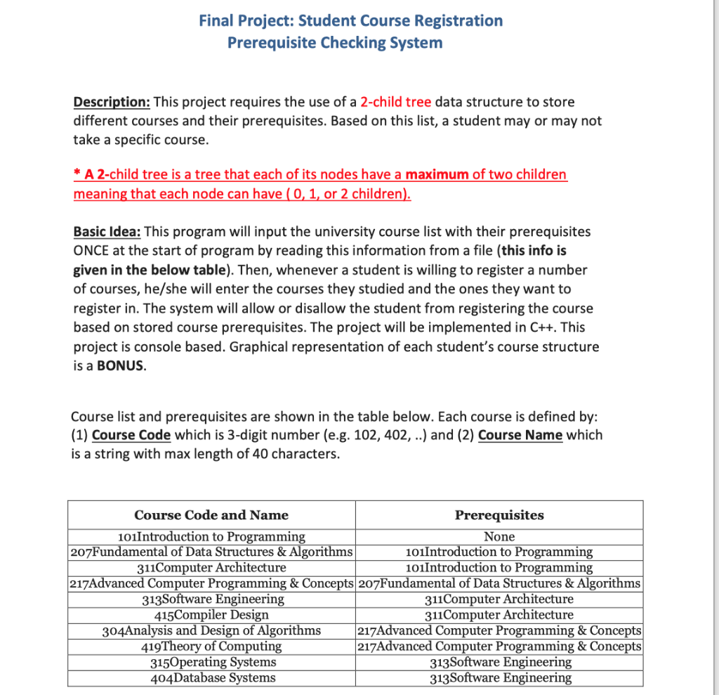 Solved Final Project: Student Course Registration | Chegg.com