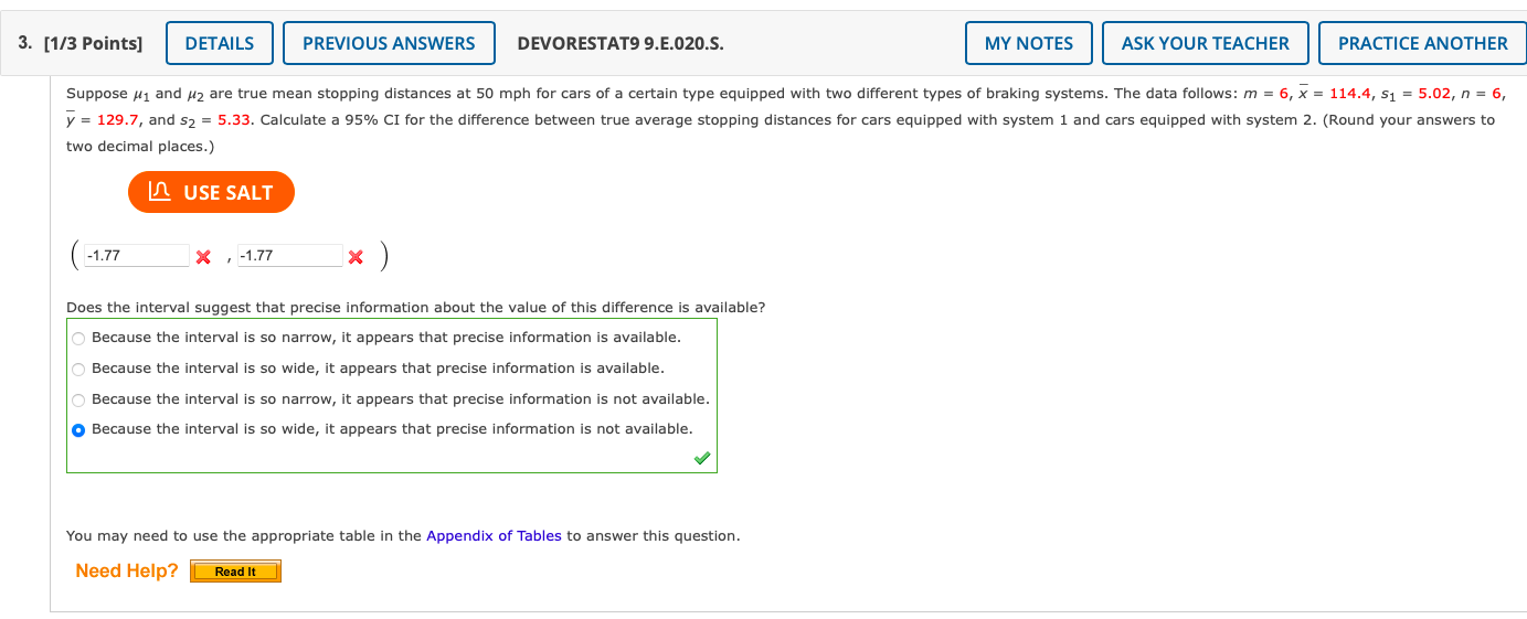 Solved 3. [1/3 points) DETAILS PREVIOUS ANSWERS DEVORESTAT9 | Chegg.com