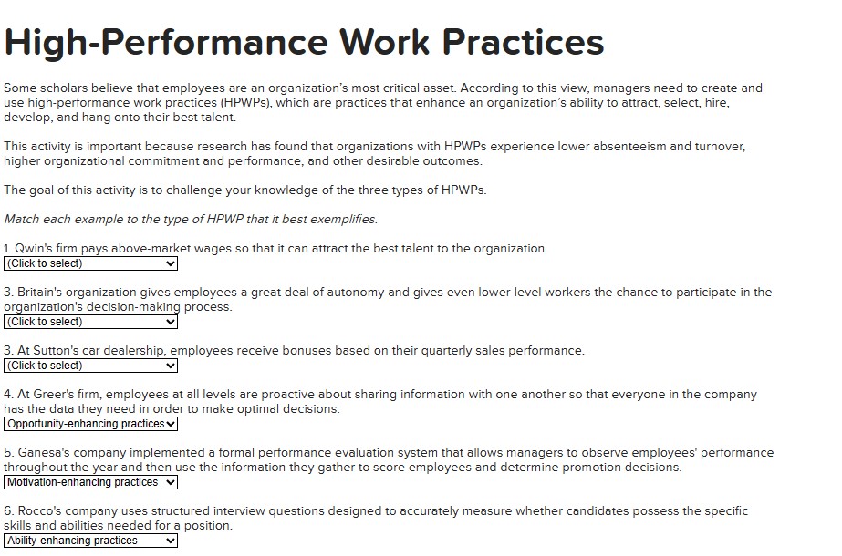 High-Performance Work Practices Some scholars believe | Chegg.com