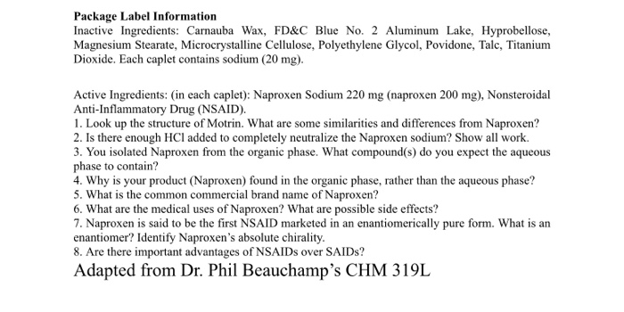 Solved Package Label Information Inactive Ingredients: | Chegg.com