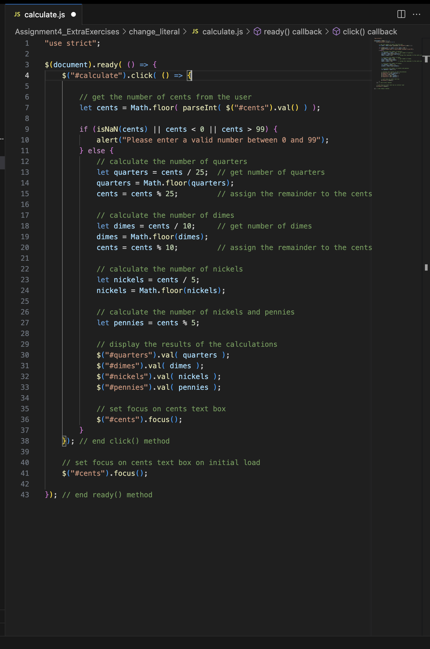 Solved Extra 16-1 Use an object literal with the Change | Chegg.com