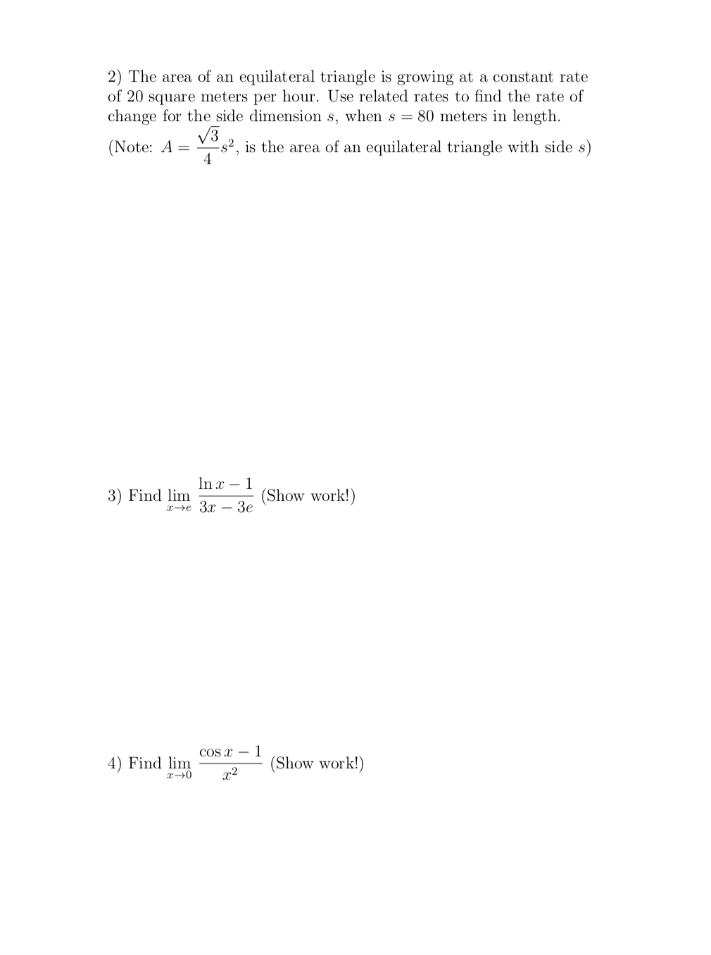 Solved 2) The area of an equilateral triangle is growing at | Chegg.com