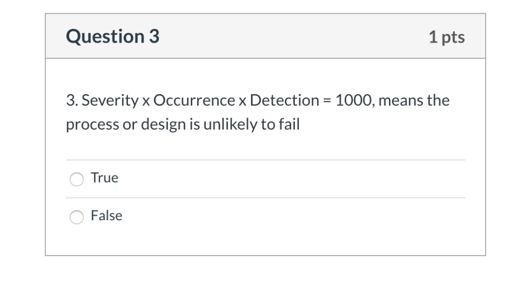 Solved Question 3 1 pts 3. Severity x Occurrence x Detection | Chegg.com