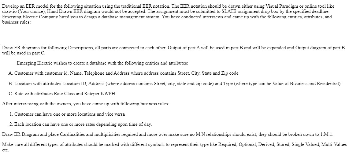 Solved Develop an EER model for the following situation | Chegg.com