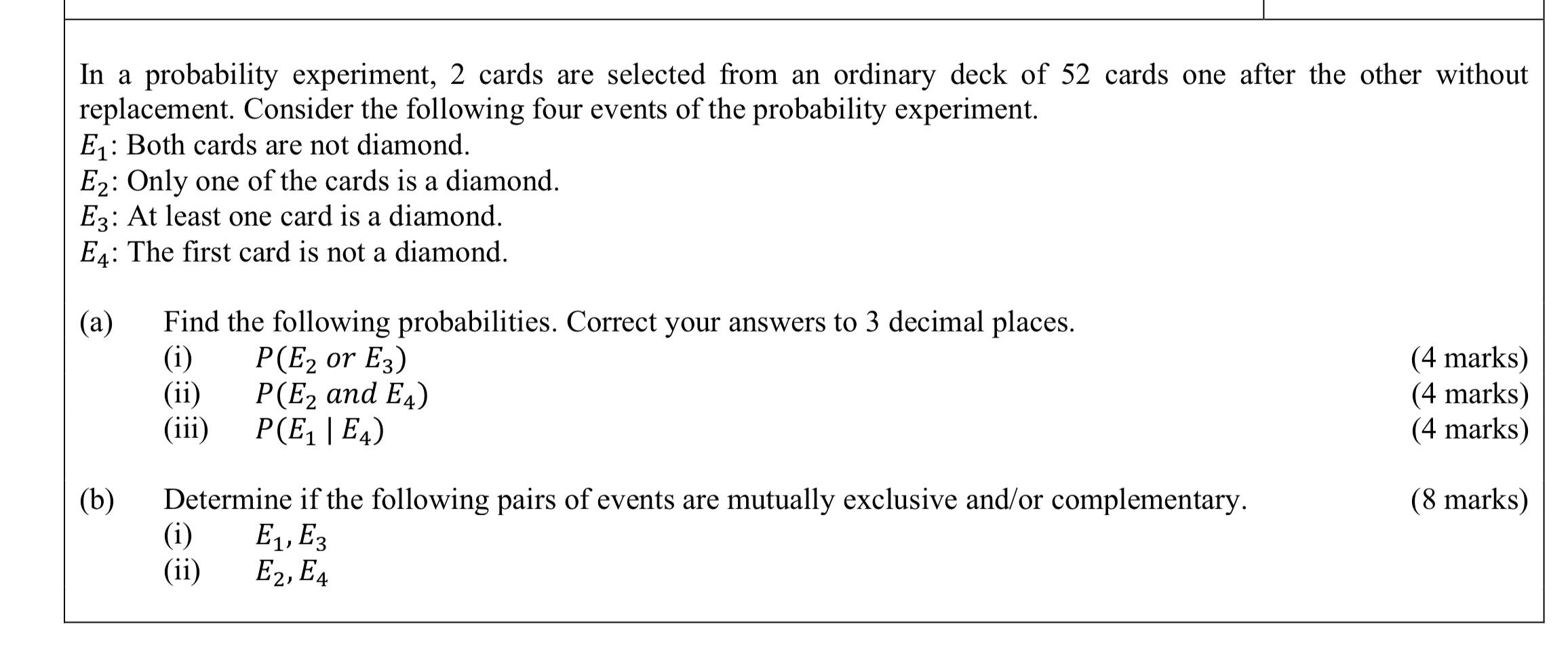 Solved In a probability experiment, 2 cards are selected | Chegg.com