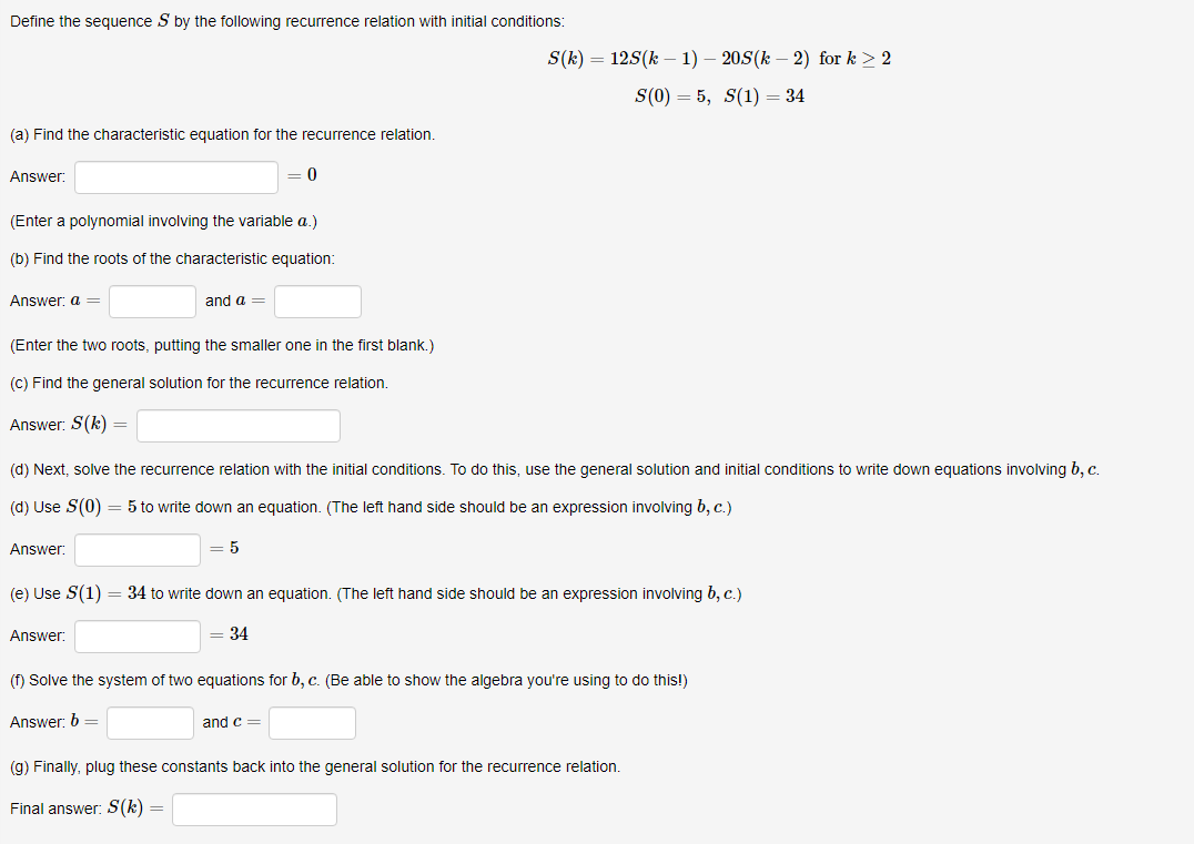 Solved Define the sequence S by the following recurrence | Chegg.com