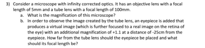 Solved Consider a microscope with infinity corrected optics. | Chegg.com