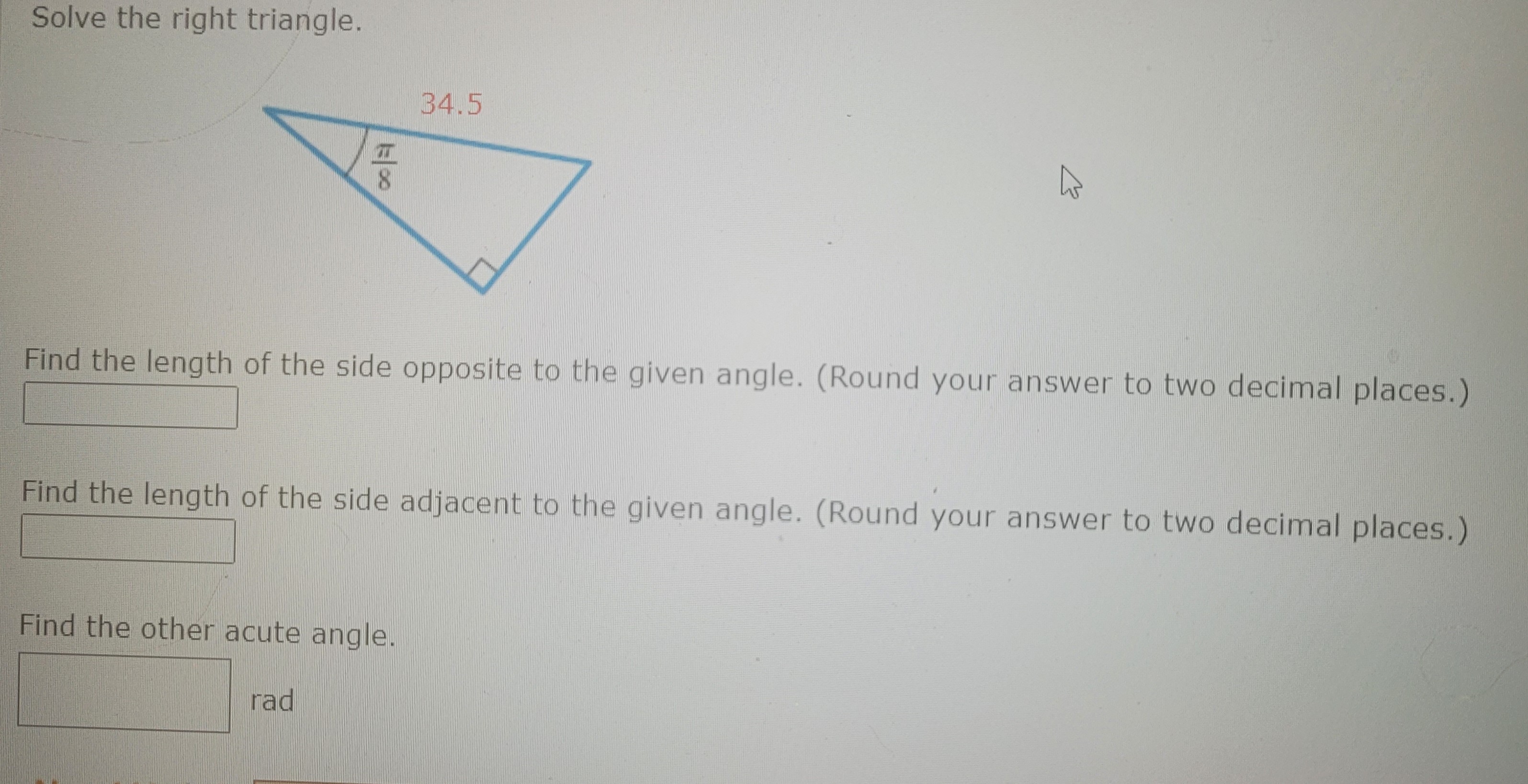Solved Solve the right triangle. Find the length of the side | Chegg.com