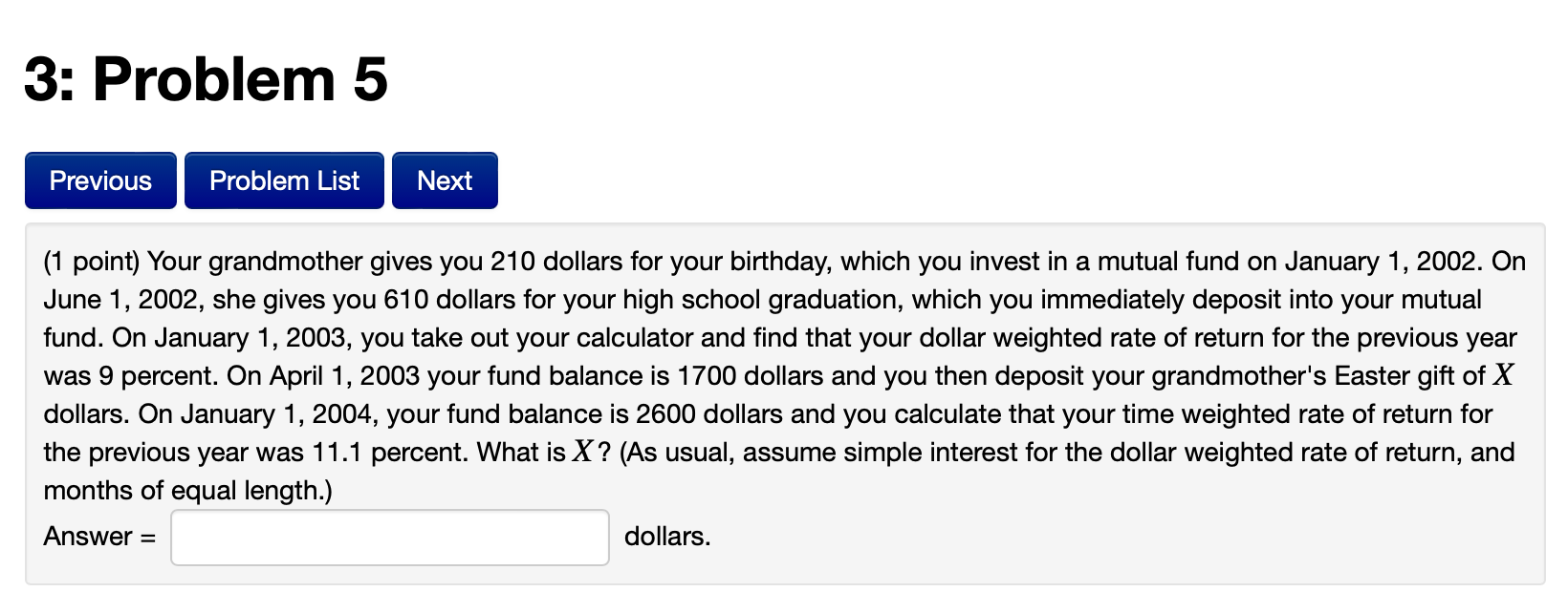 Solved 3: Problem 5 Previous Problem List Next (1 point) | Chegg.com