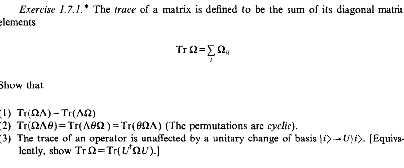 Solved Exercise 1.7.1. ∗ The trace of a matrix is defined to | Chegg.com