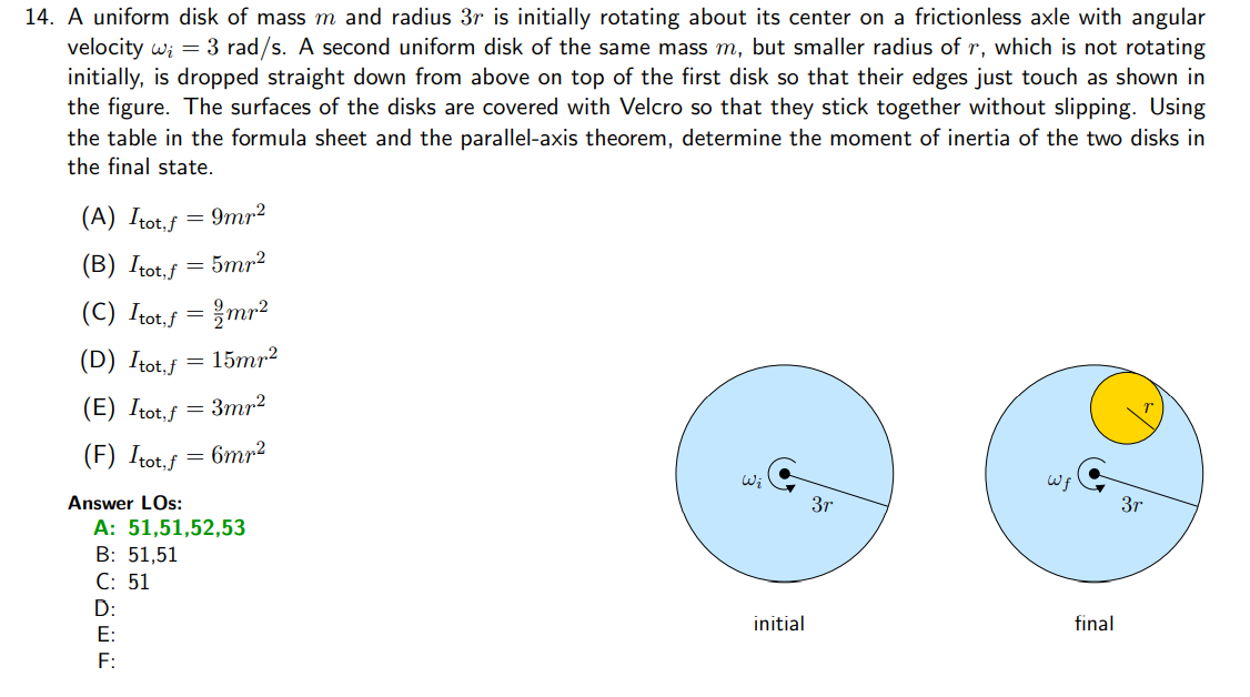 Solved = 14. A uniform disk of mass m and radius 3r is | Chegg.com