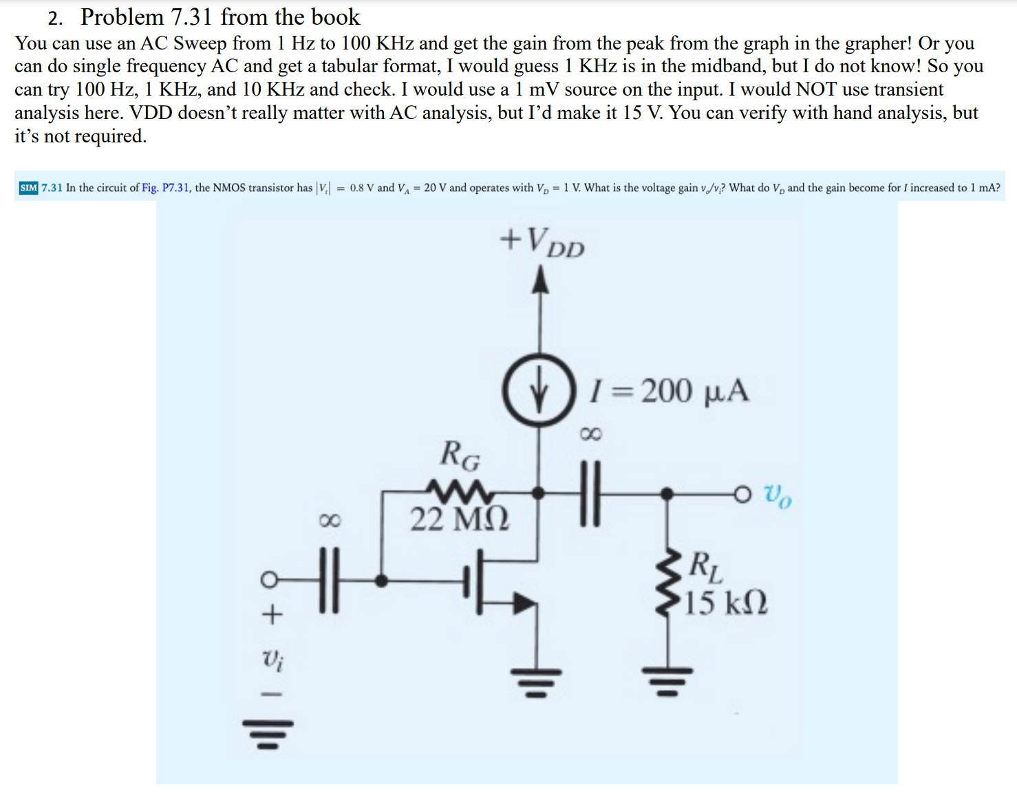 2. Problem 7.31 from the book You can use an AC Sweep | Chegg.com