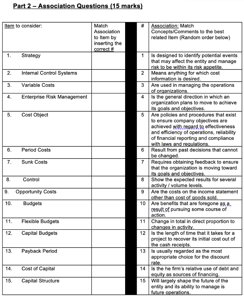 Solved Part 2 - Association Questions (15 marks) | Chegg.com