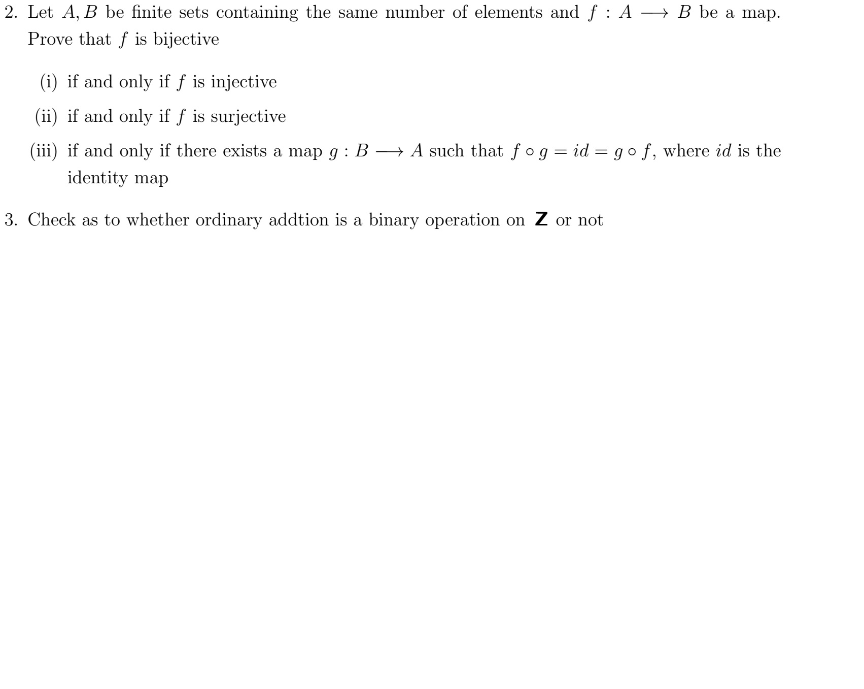 Solved 2. Let A,B be finite sets containing the same number | Chegg.com