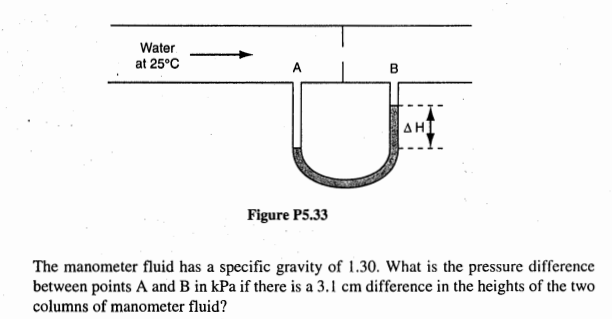 The manometer fluid has a specific gravity of 1.30 . | Chegg.com