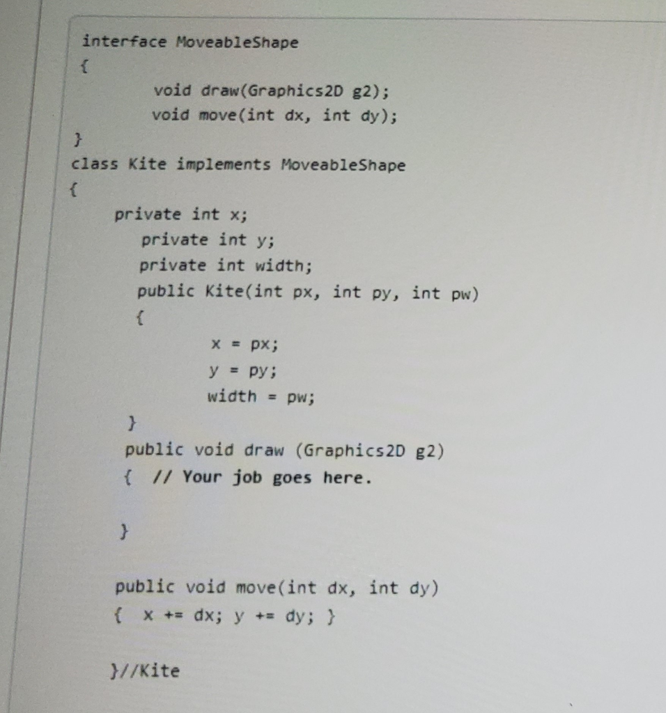 Solved interface MoveableShape { void draw(Graphics2D g2); | Chegg.com
