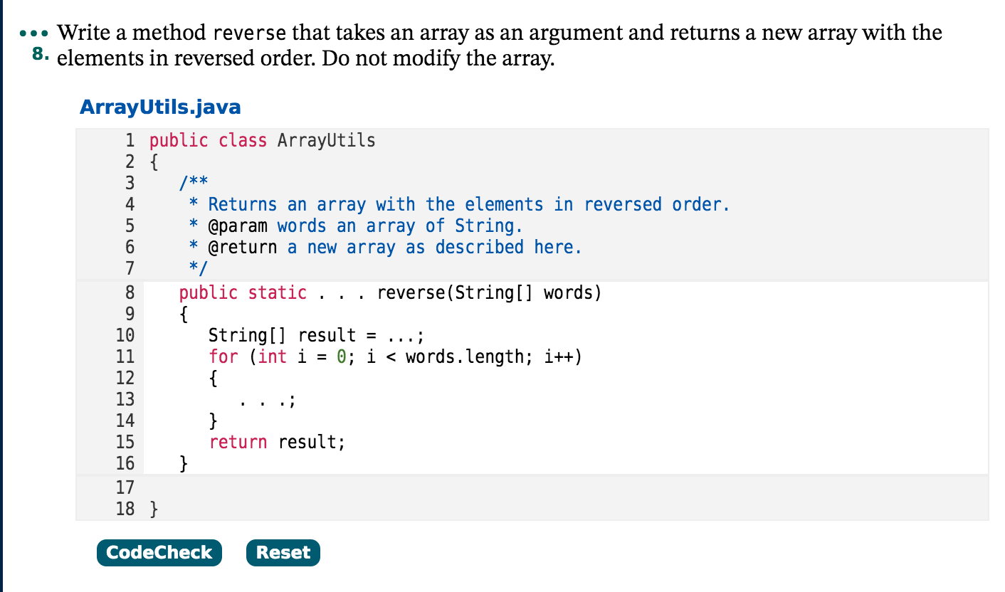 Solved Write A Method Reverse That Takes An Array As An Chegg
