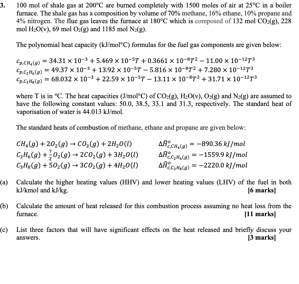Solved \\( 100 \\mathrm{~mol} \\) of shale gas at \\( | Chegg.com