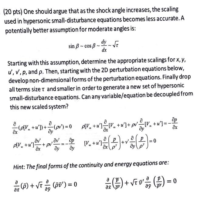 Solved (20 pts) One should argue that as the shock angle | Chegg.com