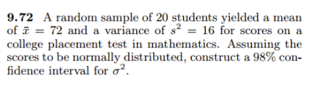 Solved 9.72 A random sample of 20 students yielded a mean of | Chegg.com