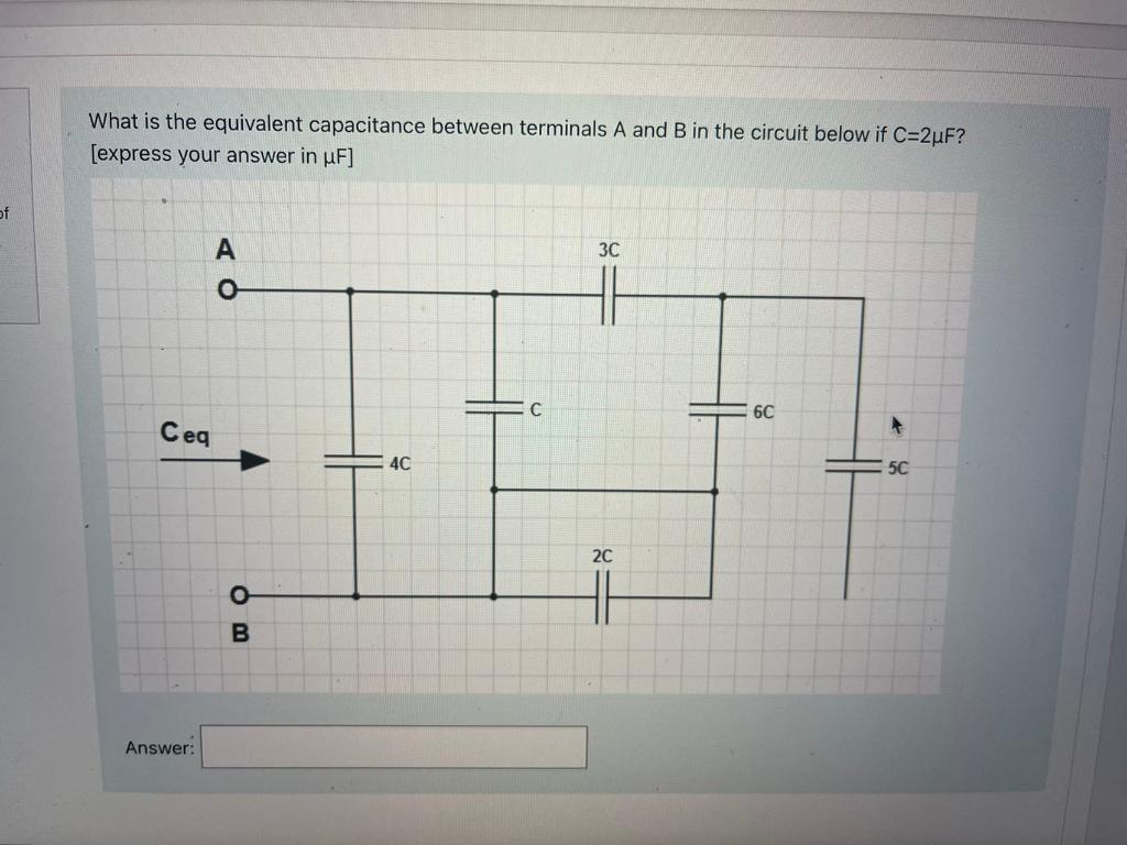 Solved What is the equivalent capacitance between terminals | Chegg.com
