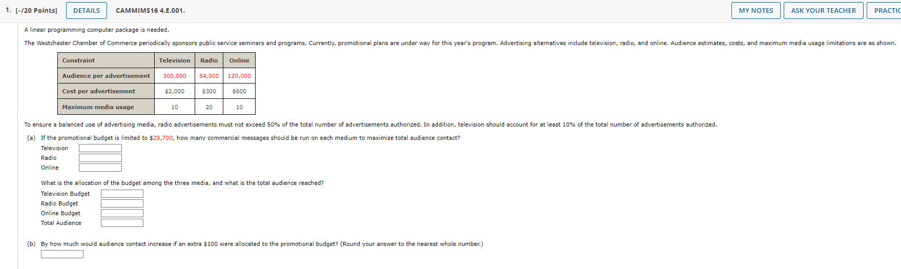 Solved CAMMIMS16 4.E.001. A linear programming computer | Chegg.com