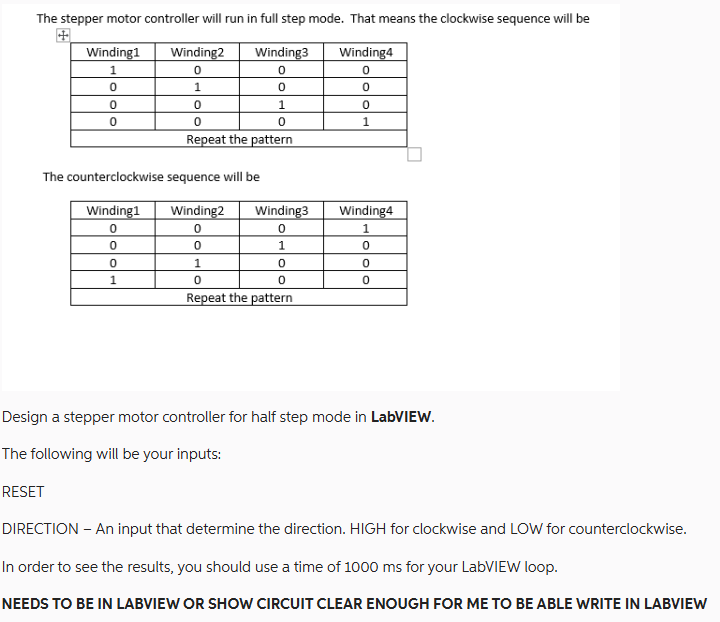 The stepper motor controller will run in full step | Chegg.com