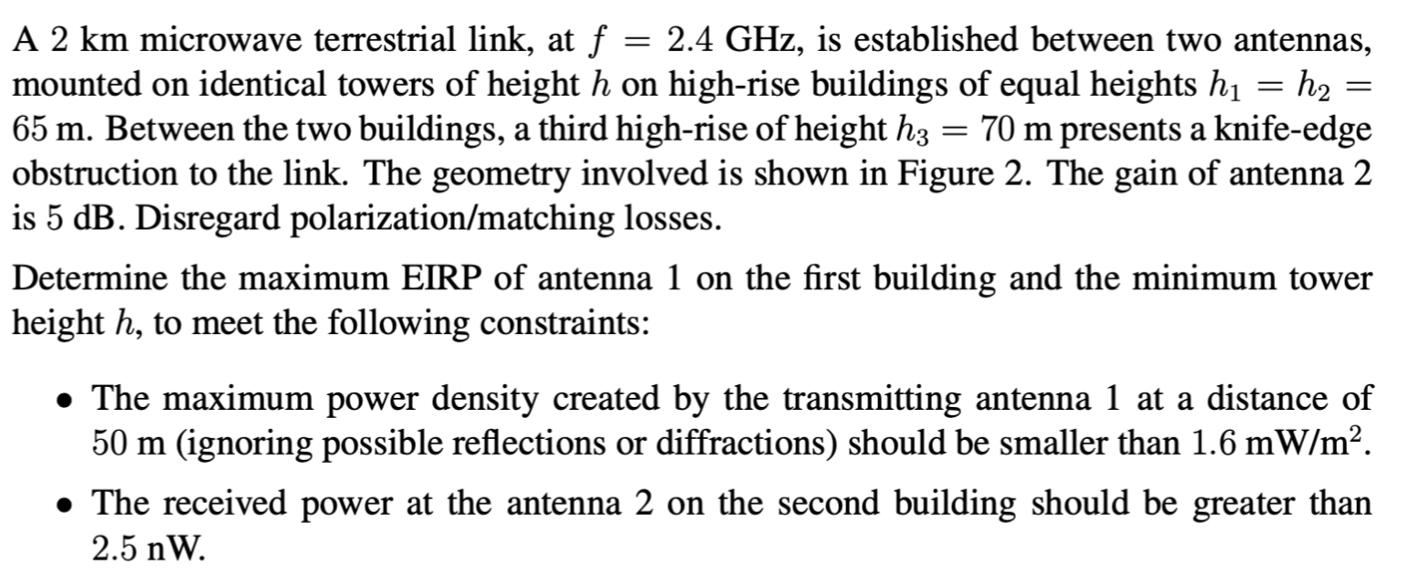 Solved A 2 km microwave terrestrial link, at f=2.4GHz, is | Chegg.com