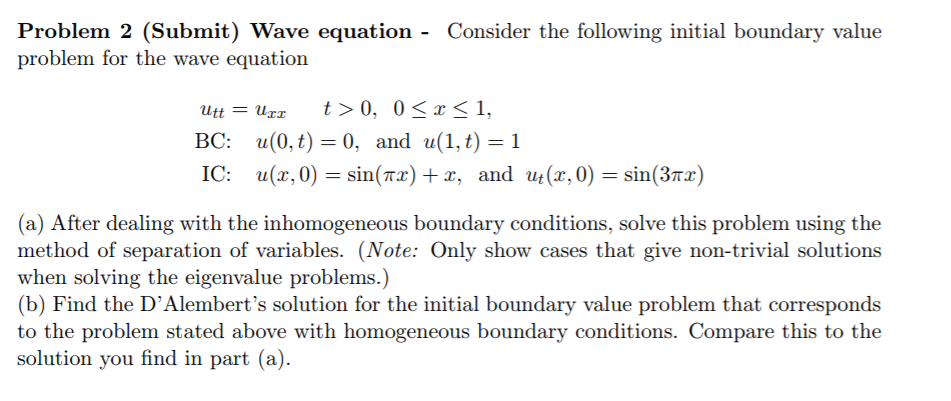 Solved Problem 2 (Submit) Wave equation - Consider the | Chegg.com