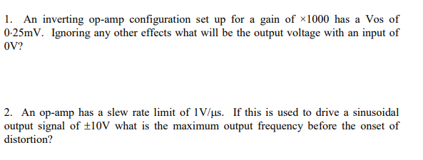Solved 1. An inverting op-amp configuration set up for a | Chegg.com