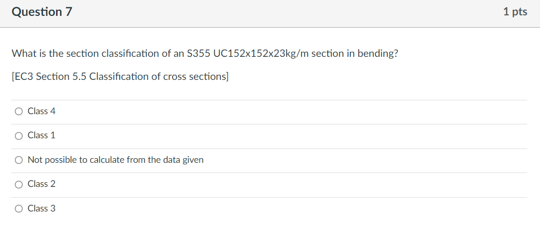 Solved Question 7 1 pts What is the section classification | Chegg.com