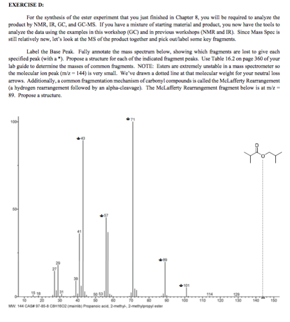 Solved EXERCISE D: For the synthesis of the ester experiment | Chegg.com