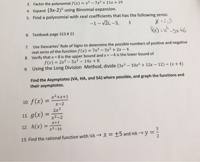 Solved 3. Factor the polynomial f(x)3-7x2 +11x +19 4. Expand | Chegg.com