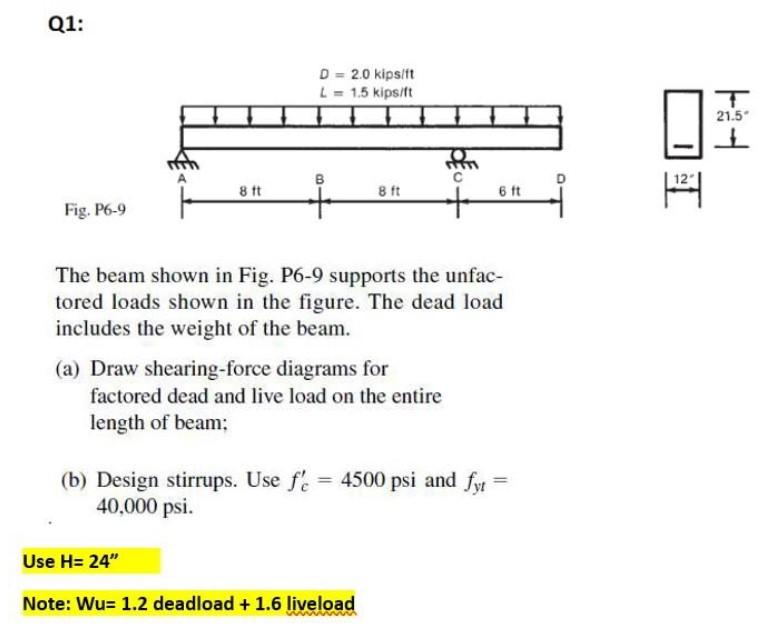 Solved The beam shown in Fig. P6-9 supports the unfactored | Chegg.com