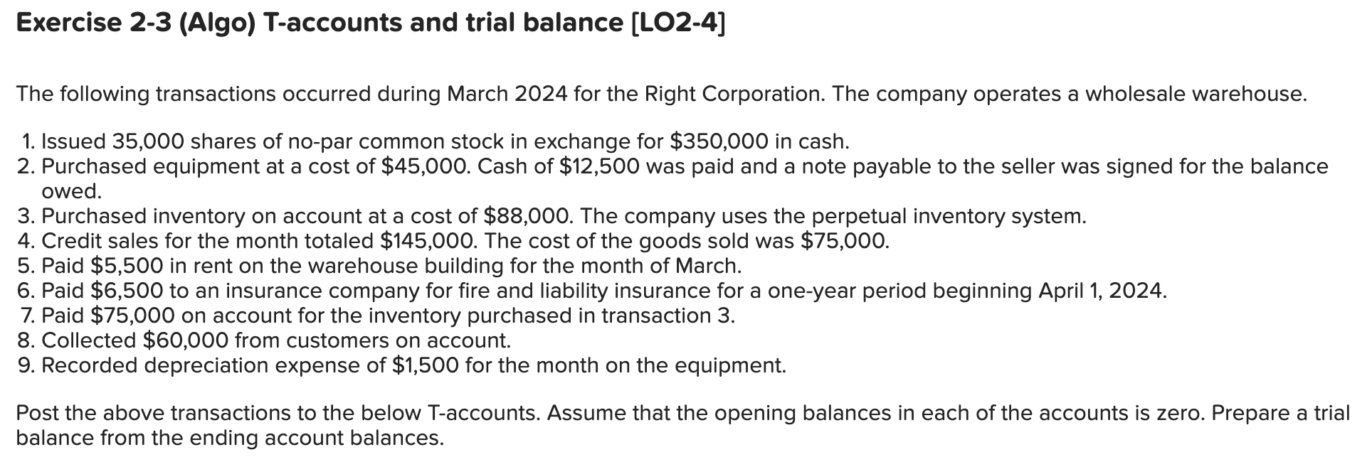 Solved Exercise 2-3 (Algo) T-accounts and trial balance | Chegg.com